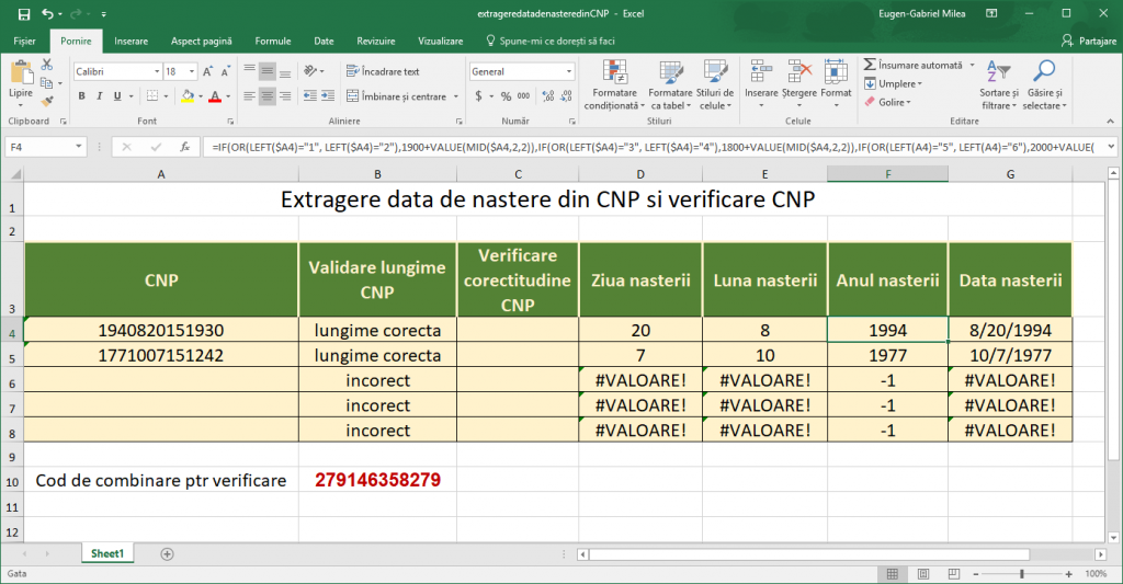 Validarea CNP utilizand Microsoft Excel | Cursuri Excel