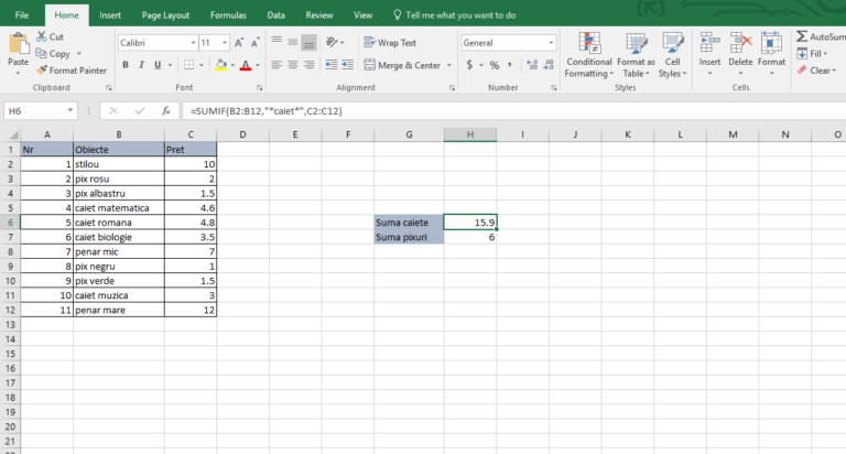 Excel-Functii matematice-SUMIF | Cursuri Excel