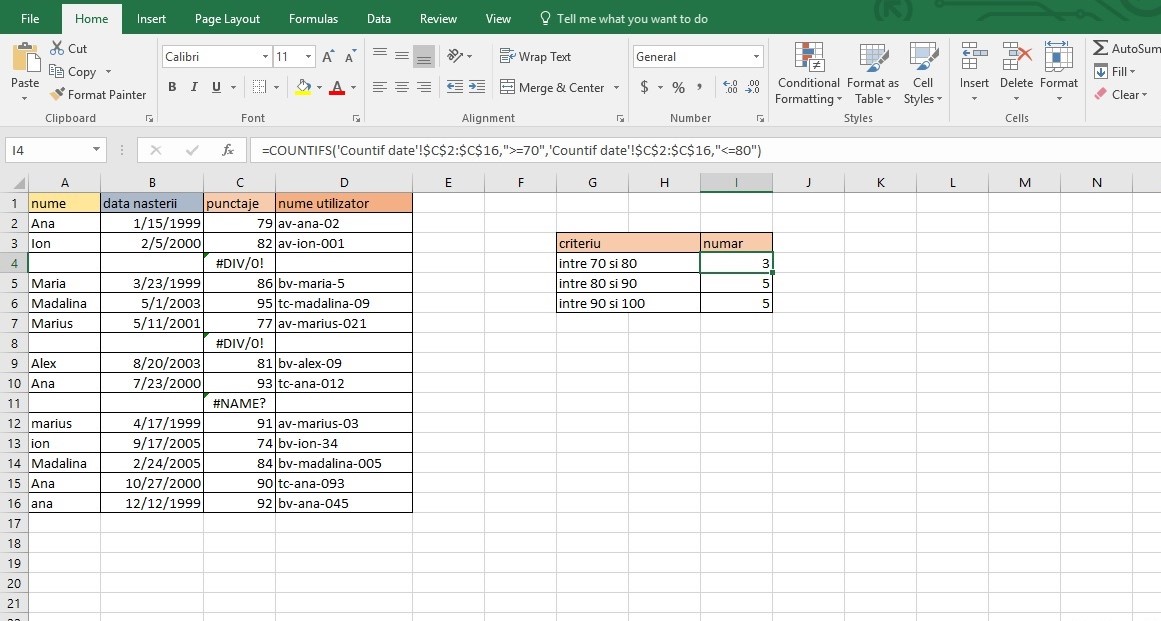Excel-functii statistice-COUNTIFS | Cursuri Excel