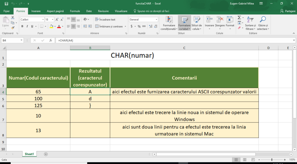 EXCEL-Functii text-Functia CHAR | Cursuri Excel